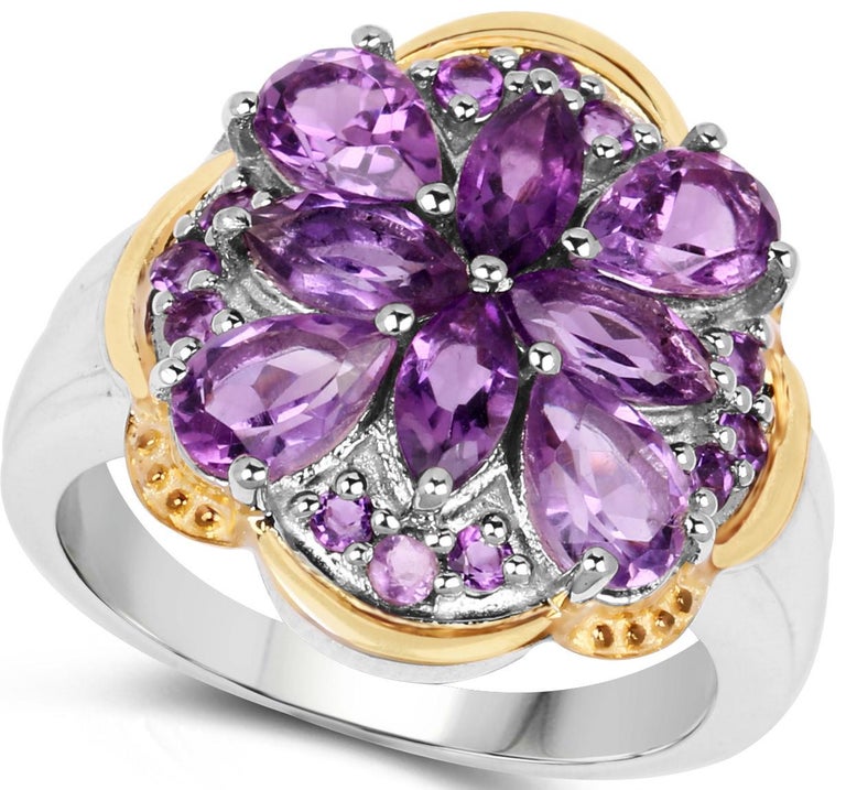 Amethyst Two Tone Cocktail Ring 14k Gold Plated Silver For Sale at 1stDibs