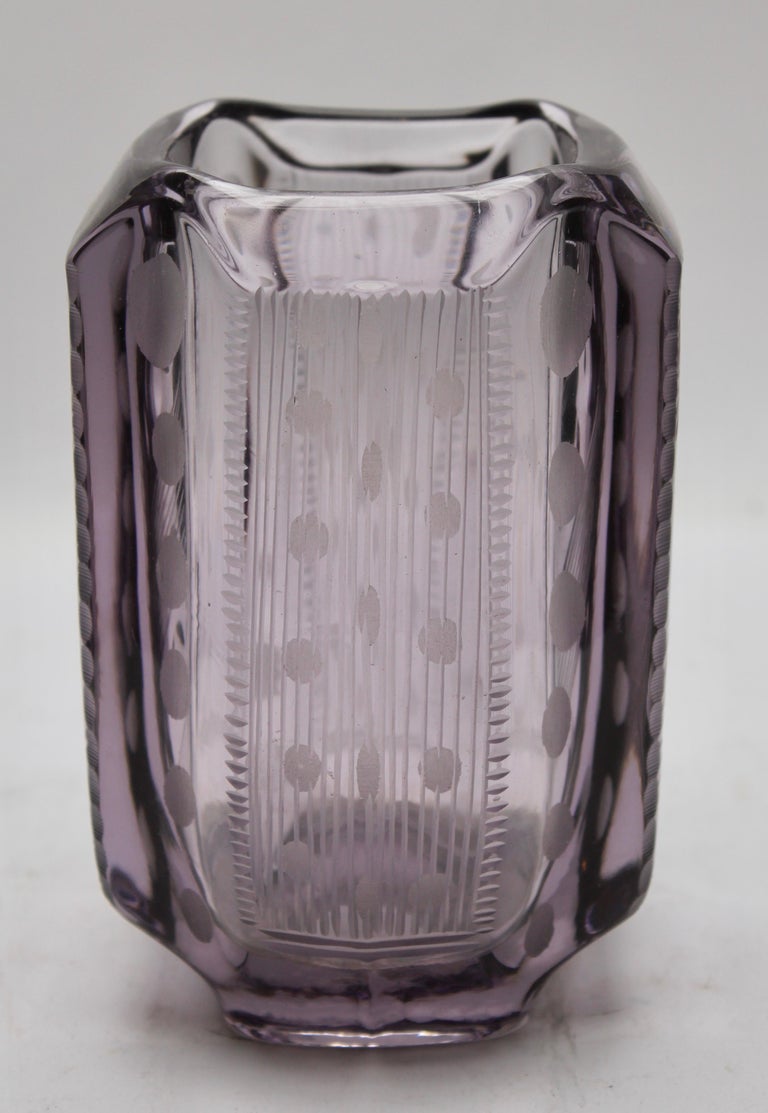 Amethyst Vase with Art Deco Engraved Geometric Design For Sale at 1stDibs