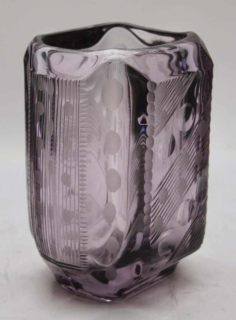 Amethyst Vase with Art Deco Engraved Geometric Design For Sale at 1stDibs