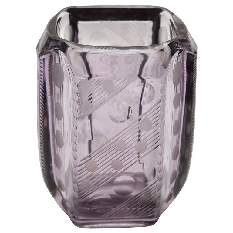 Amethyst Vase with Art Deco Engraved Geometric Design For Sale at 1stDibs