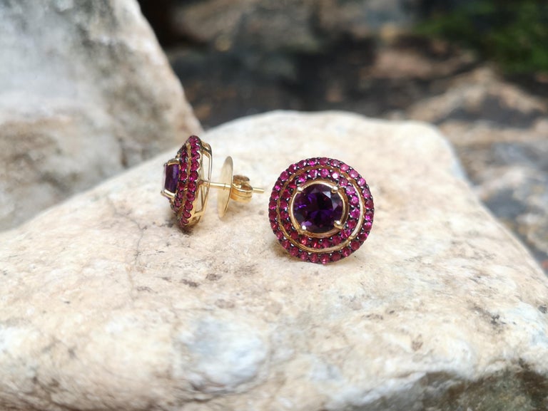 Amethyst with Ruby Earrings Set in 18 Karat Gold Setting For Sale at ...