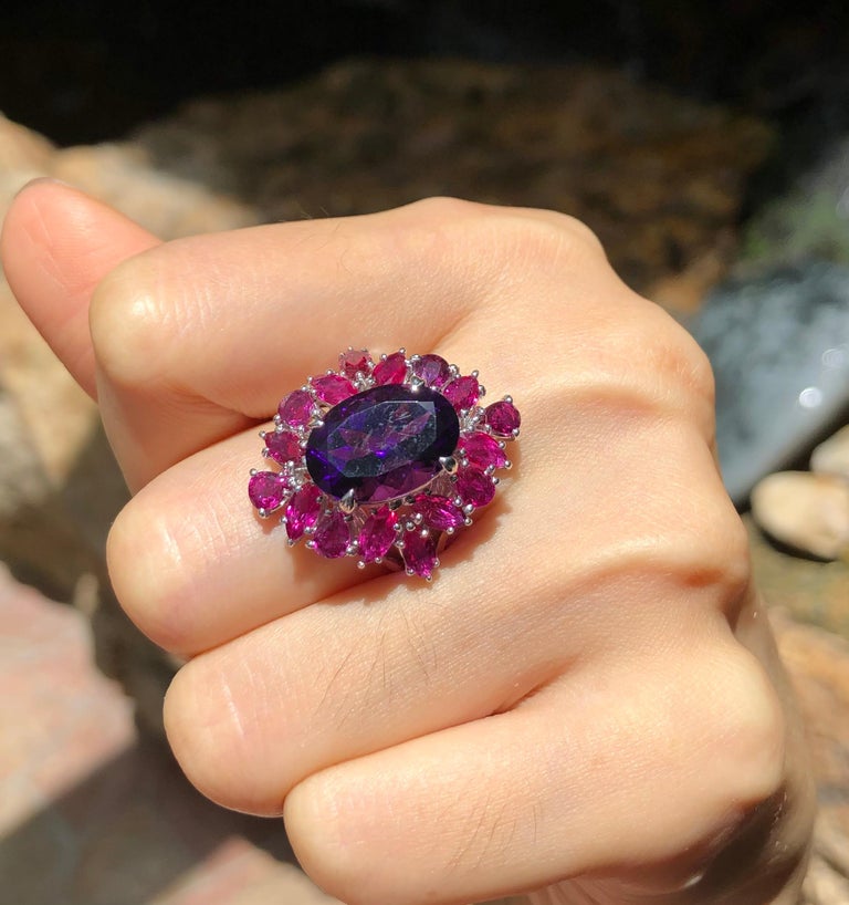 Amethyst with Ruby Ring Set in 18 Karat White Gold Settings For Sale at ...