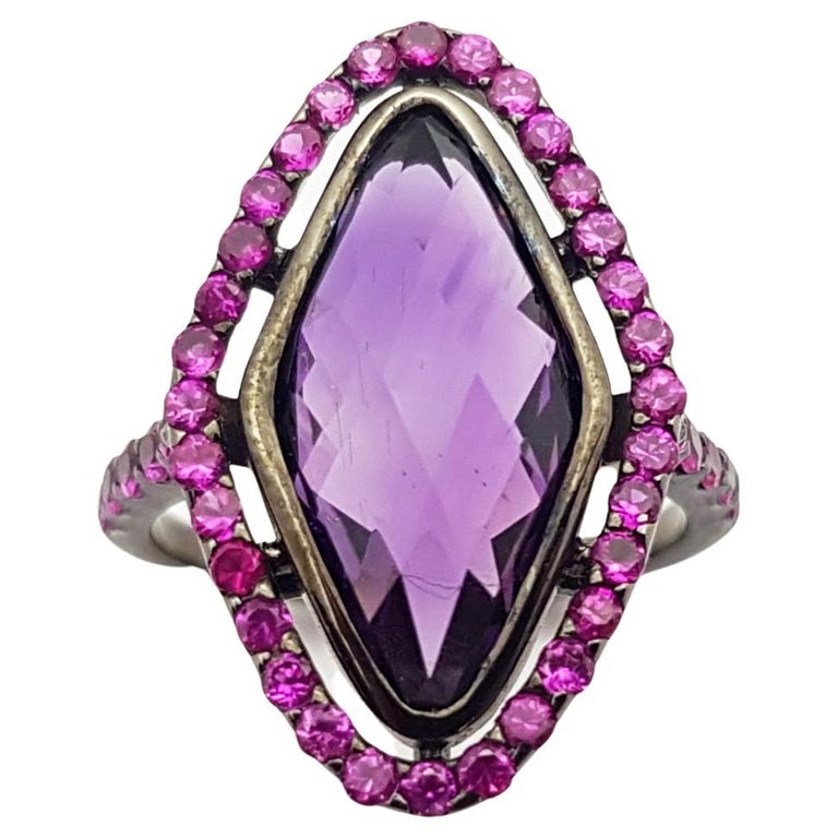 Amethyst with Ruby Ring set in Silver Settings For Sale at 1stDibs