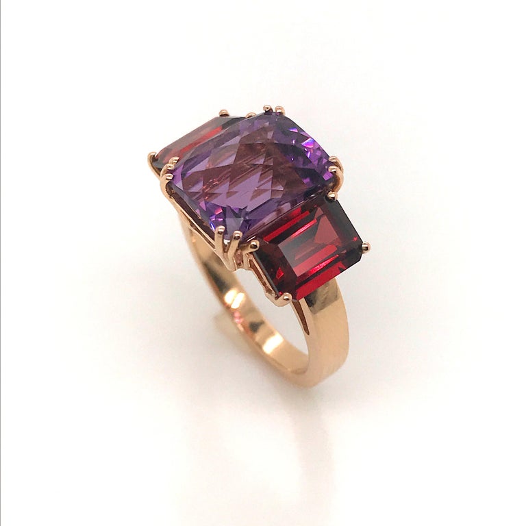 Amethyste and Grenat on Pink Gold 18 Karat Fashion Ring at 1stDibs