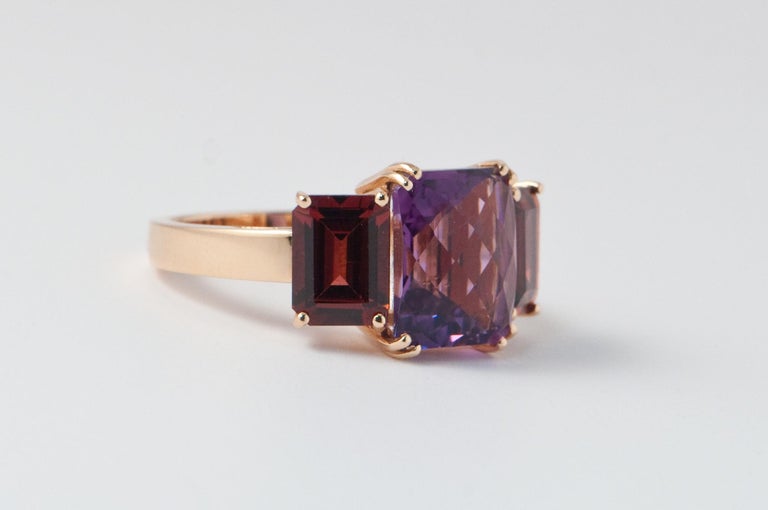 Amethyste and Grenat on Pink Gold 18 Karat Fashion Ring at 1stDibs