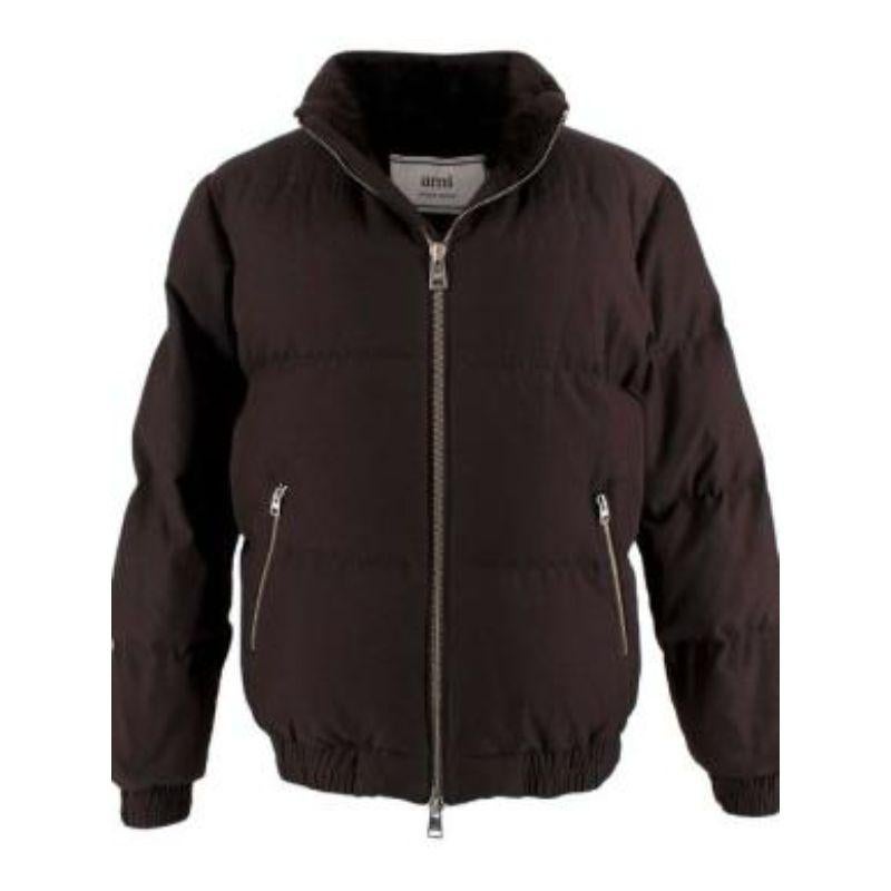 Ami Faux Fur Lined Chocolate Brown Puffer Jacket For Sale at 1stDibs