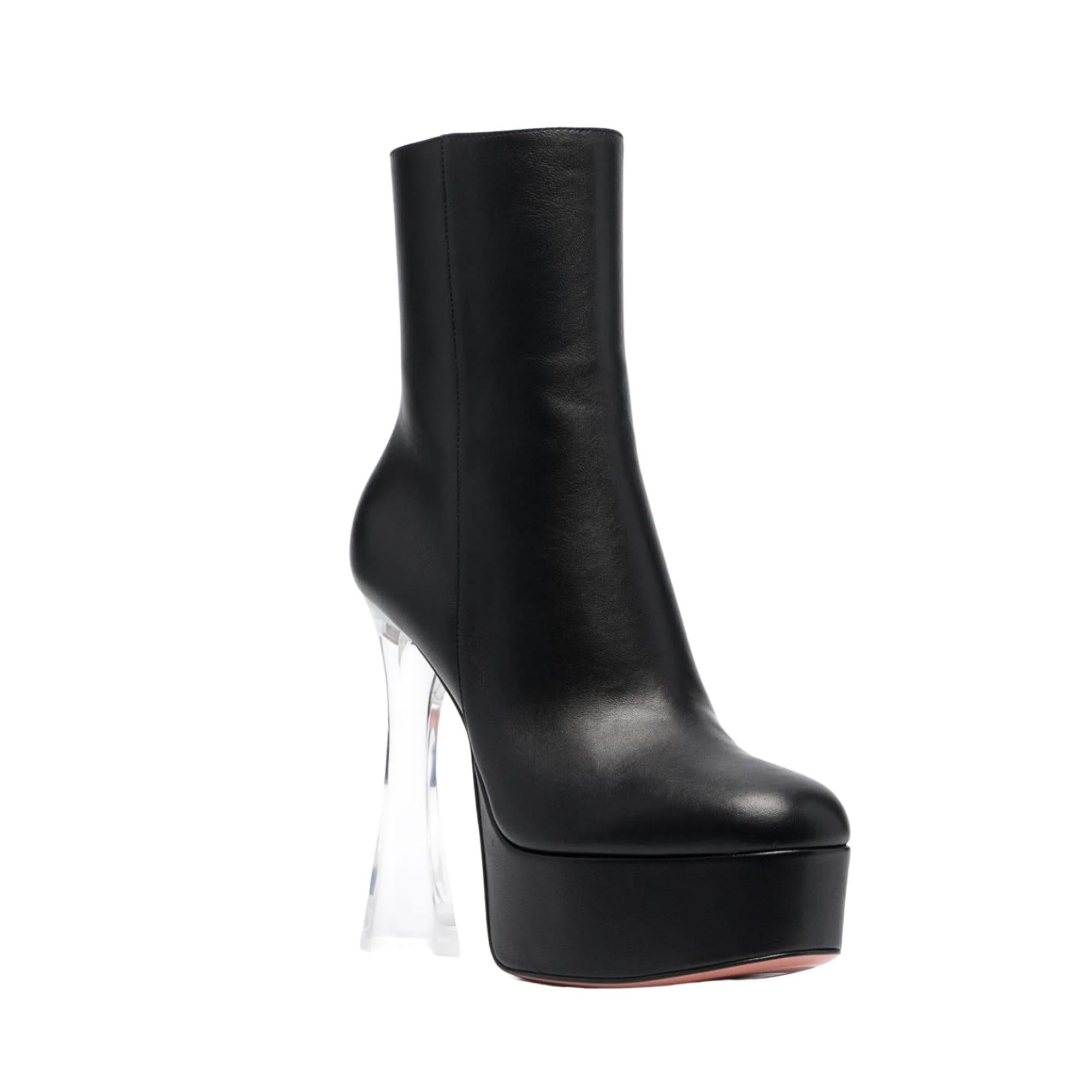 Amina Muaddi Dua Glass Black Leather Platform Ankle Boots (37 EU) at ...
