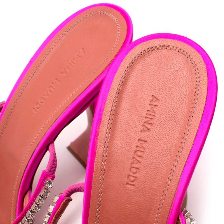Amina Muaddi Gilda Pink Satin Crystal Embellished Mules For Sale at 1stDibs