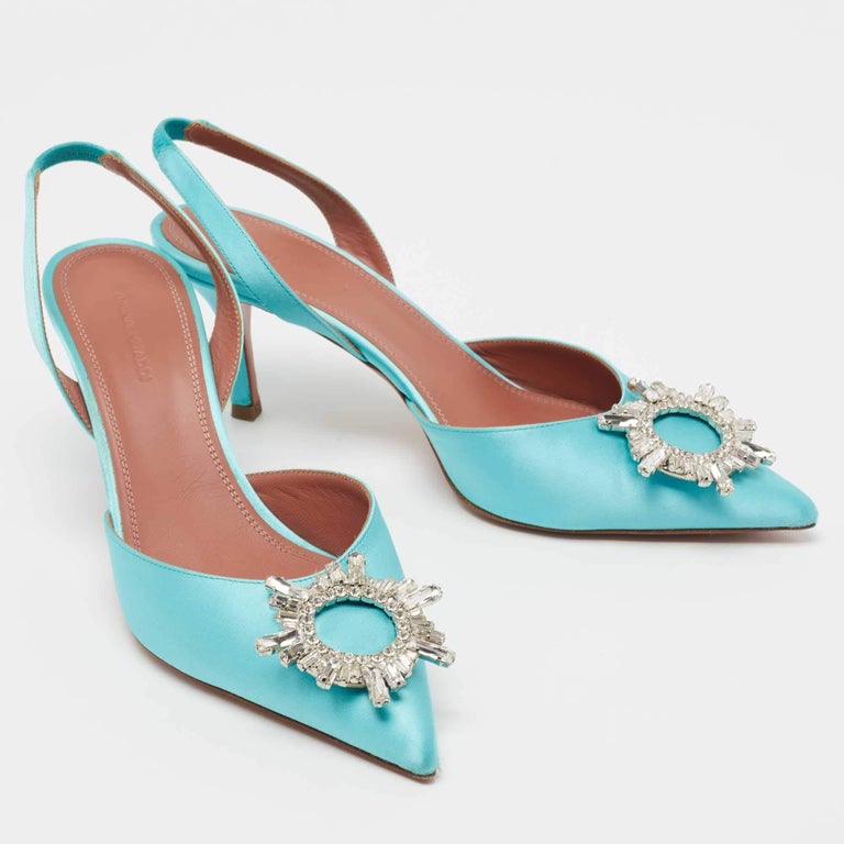 Amina Muaddi Light Blue Satin Begum Slingback Pumps Size 39 For Sale at ...