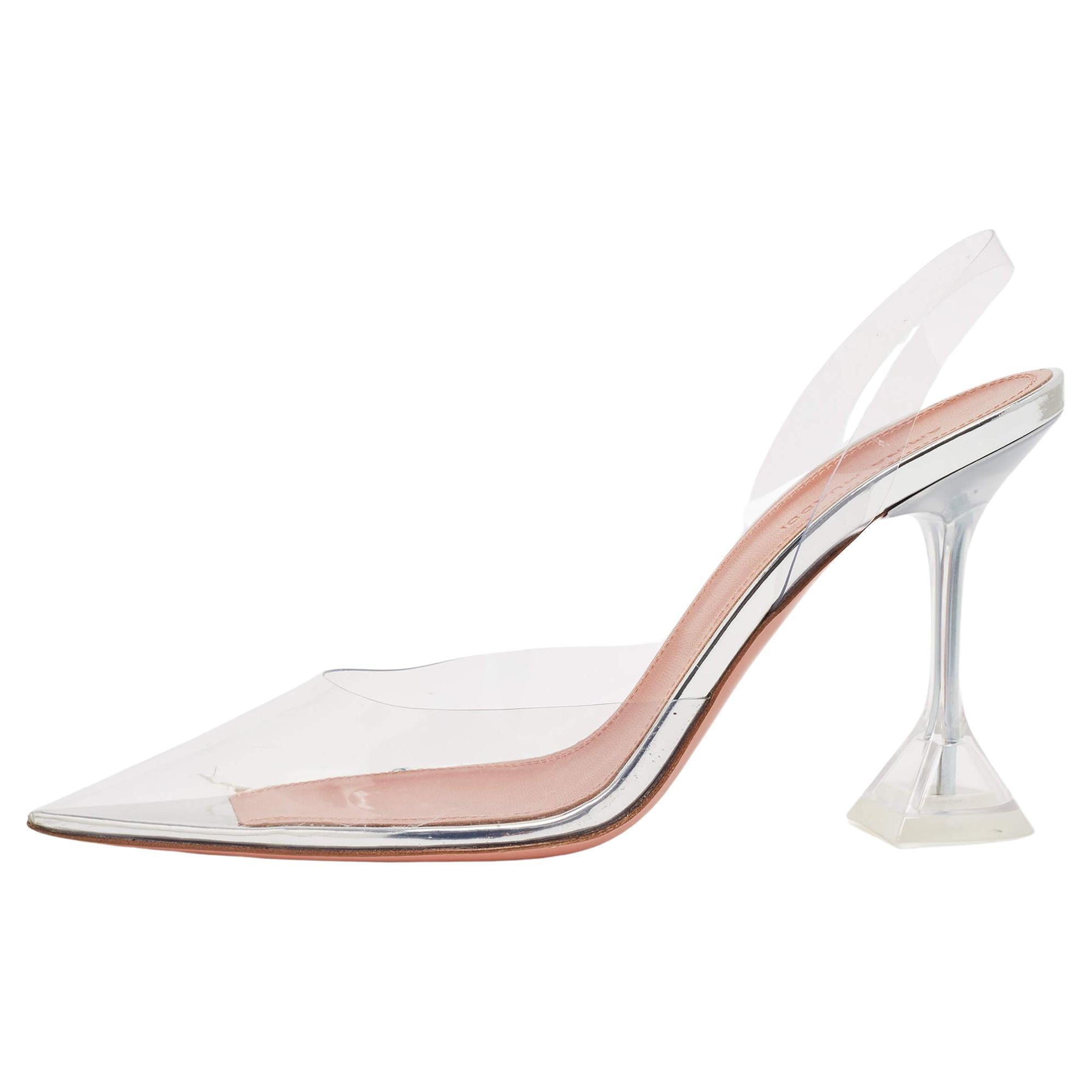 Amina Muaddi Transparent PVC Holli Glass Pointed Toe Slingback Pumps ...