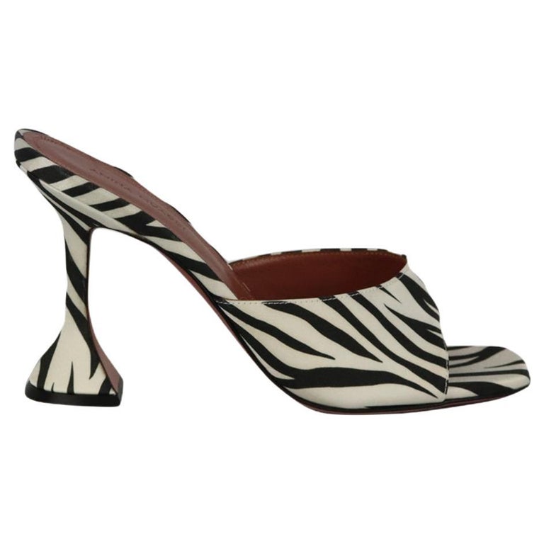Amina Muaddi Zebra Print Satin Mules Eu 38 Uk 5 Us 8 For Sale at 1stDibs