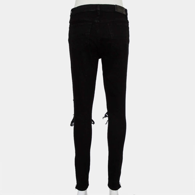 Amiri Black Denim Zipper Detail Distressed Jeans M For Sale at 1stDibs