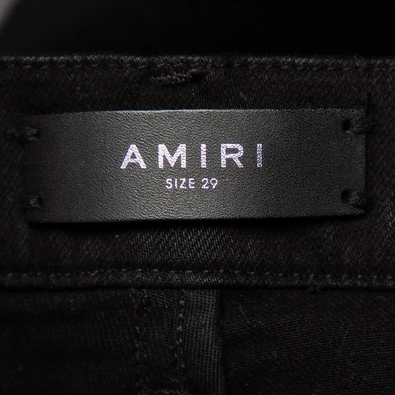 Amiri Black Denim Zipper Detail Distressed Jeans M For Sale at 1stDibs