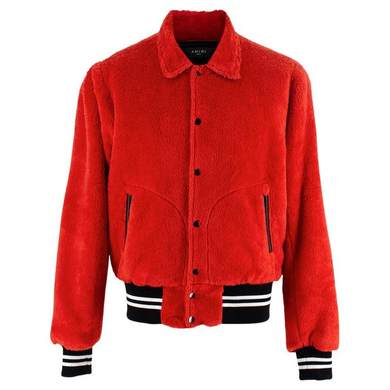 Amiri Red Teddy Varsity Jacket - Size L Mens For Sale at 1stDibs