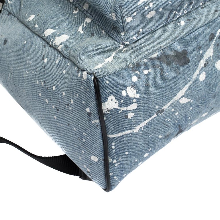 Amiri Wash Blue/Black Paint Denim and Leather Splatter Backpack For ...