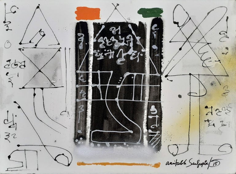 Amitabh Sengupta - Inscription Series Mixed Media on Board, Black ...