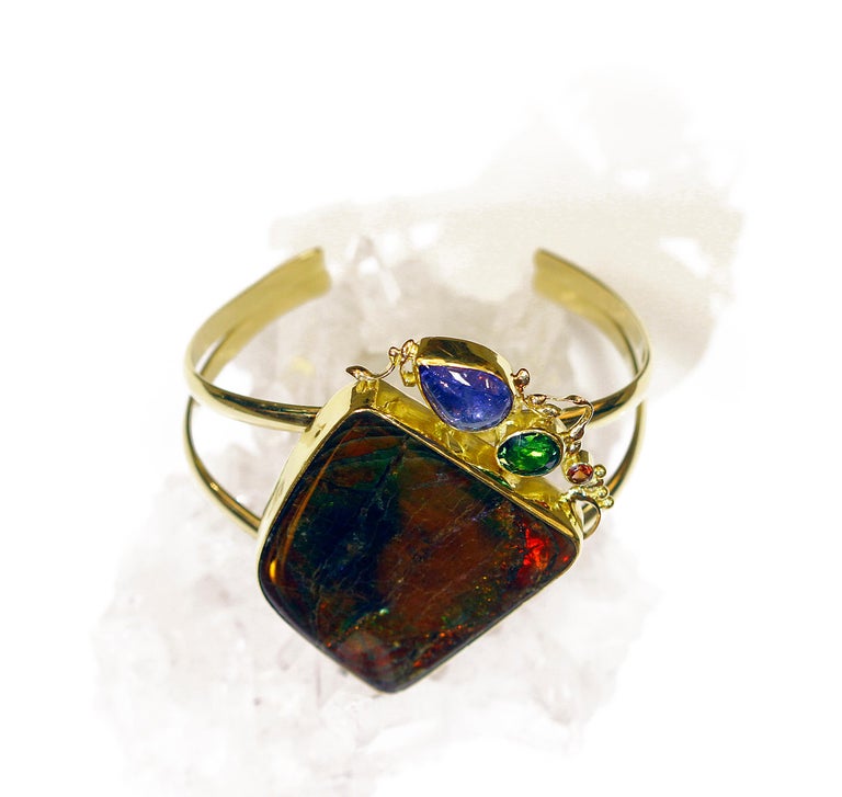 Ammonite 22 Karat and 18 Karat Gold Cuff Bracelet Tourmaline Tanzanite ...