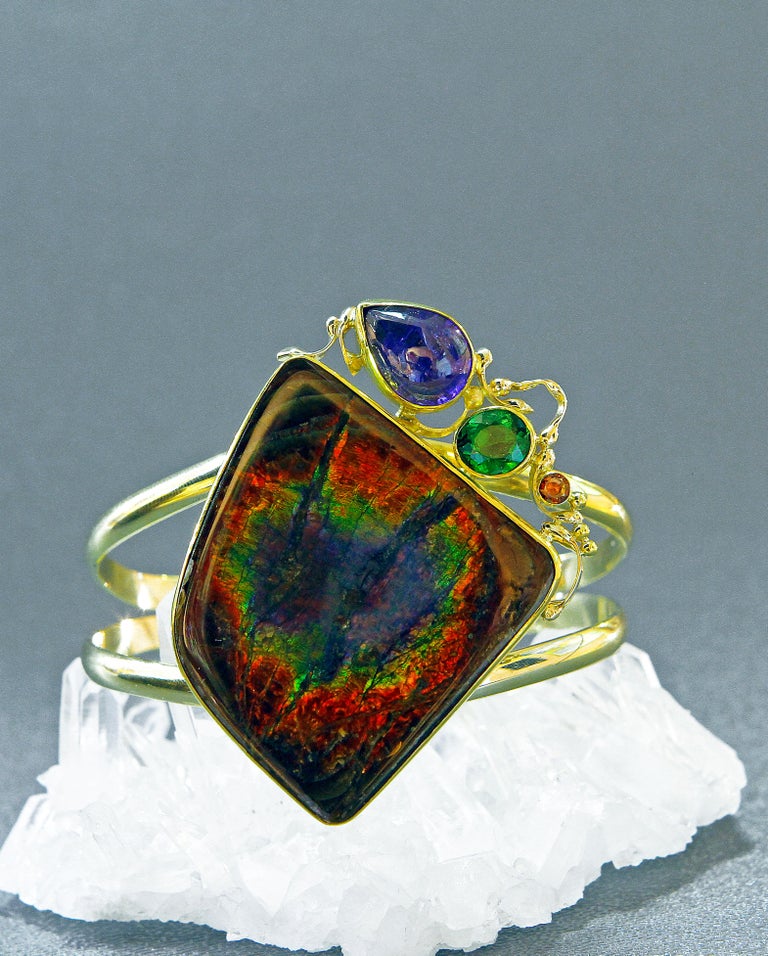 Ammonite 22 Karat and 18 Karat Gold Cuff Bracelet Tourmaline Tanzanite ...