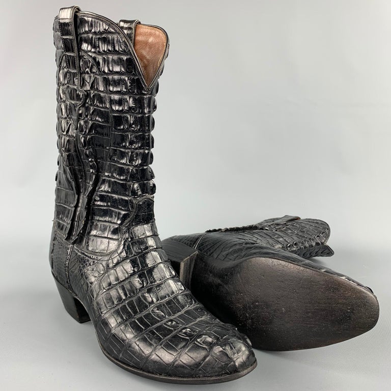 AMMONS Size 9.5 Black Full Hornback Alligator Pull On Cowboy Boots at ...