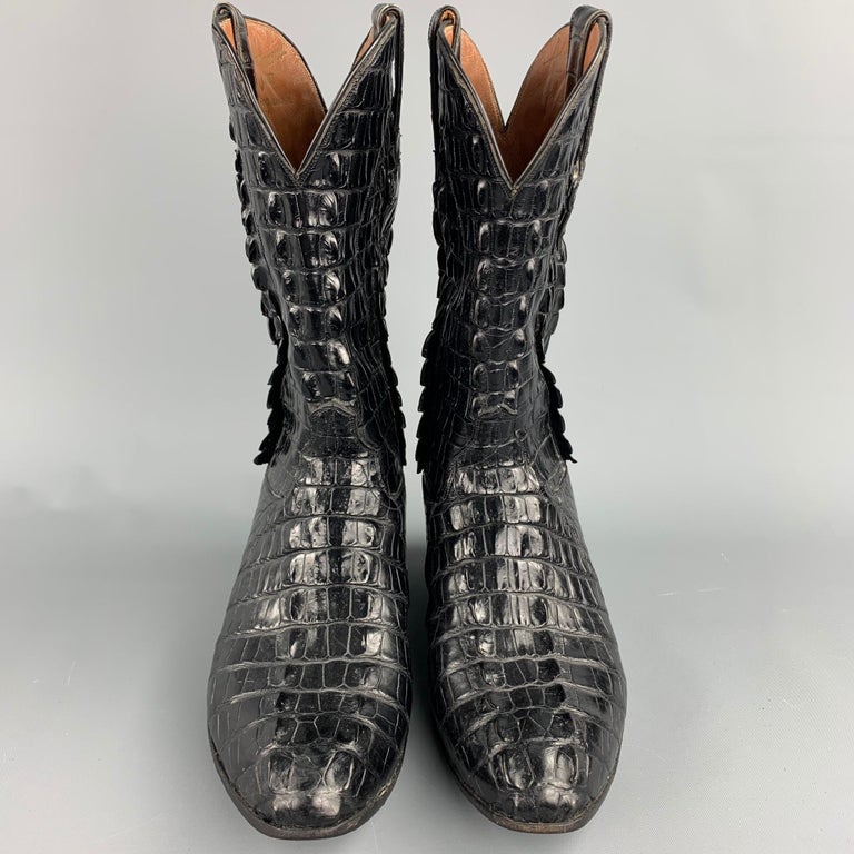 AMMONS Size 9.5 Black Full Hornback Alligator Pull On Cowboy Boots at 1stDibs | hornback ...