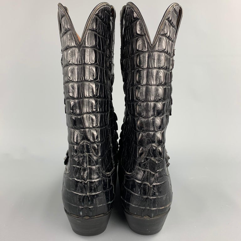 AMMONS Size 9.5 Black Full Hornback Alligator Pull On Cowboy Boots at 1stDibs | hornback ...