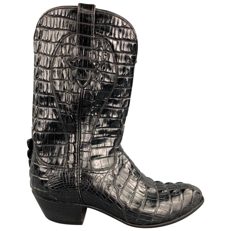 AMMONS Size 9.5 Black Full Hornback Alligator Pull On Cowboy Boots at ...