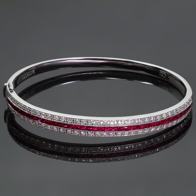 Amoro Ruby Diamond White Gold Bangle Bracelet For Sale at 1stDibs