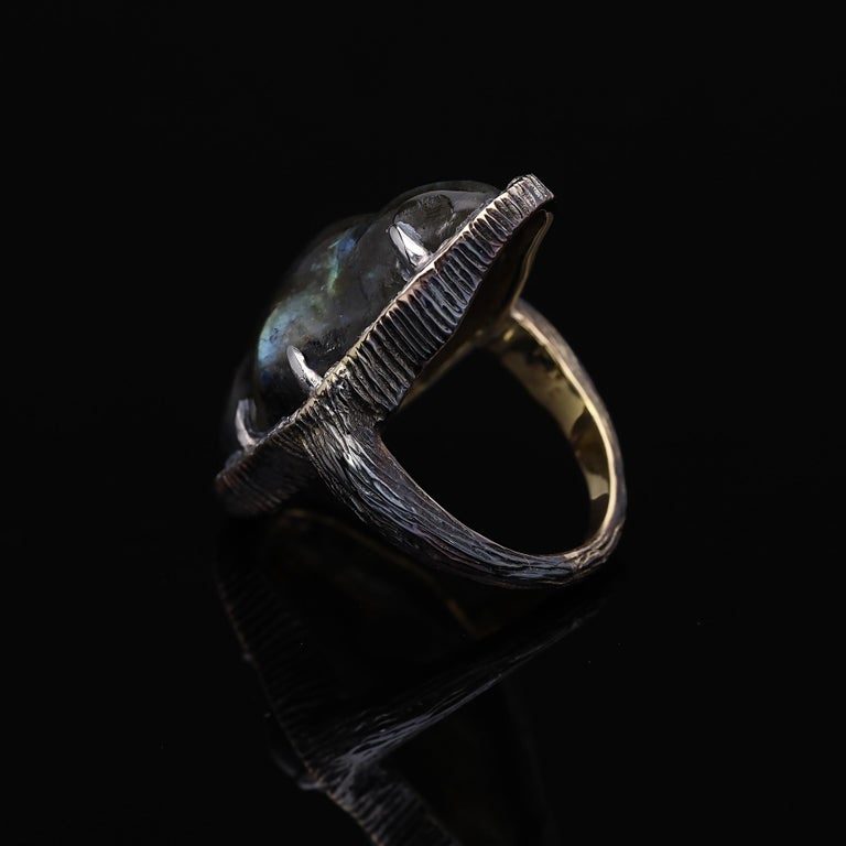 Amorphous Labradorite Ring 14 K Gold Diamonds For Sale at 1stDibs