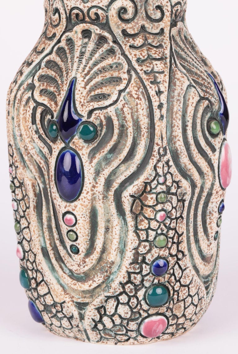 Amphora Czech Art Deco Jewelled Art Pottery Vase For Sale at 1stDibs