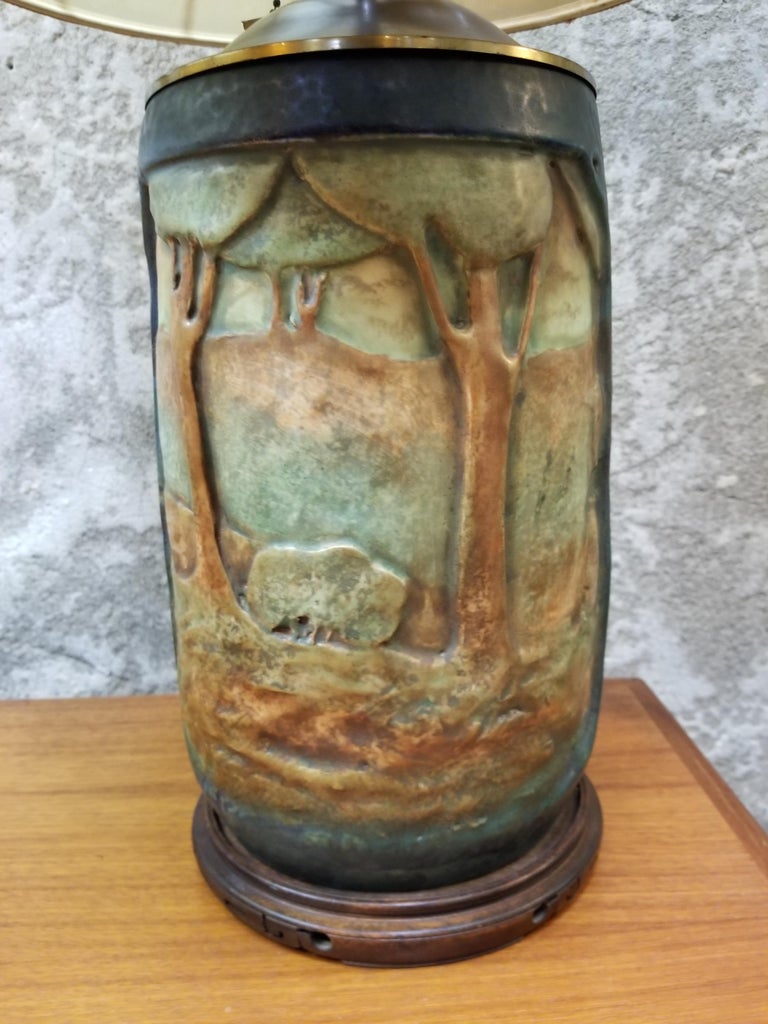 Amphora Scenic Arts and Crafts Era Ceramic Table Lamp For Sale at 1stDibs