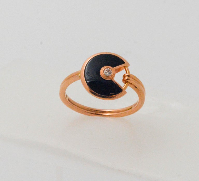 Amulette de Cartier 18 Karat Rose Gold Black Onyx Diamond Ring at ...