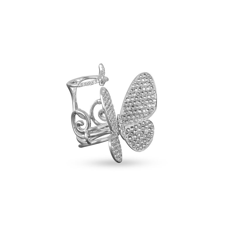 Amwaj 18-Karat White Gold Butterfly Ring with Rose Cut Diamonds For ...