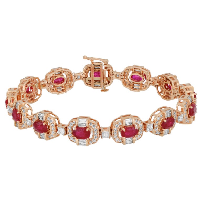 Amwaj Jewellery 18K Rose Gold Bracelet with Round, Baguette and ...