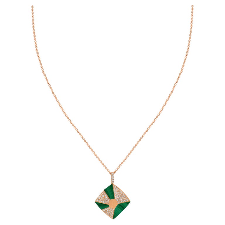 Amwaj Jewellery 18K Rose Gold with Malachite and Brilliant Diamond ...