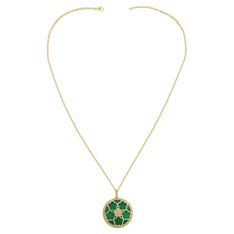 Amwaj Jewellery 18K Yellow Gold with Malachite and Brilliant Diamond ...