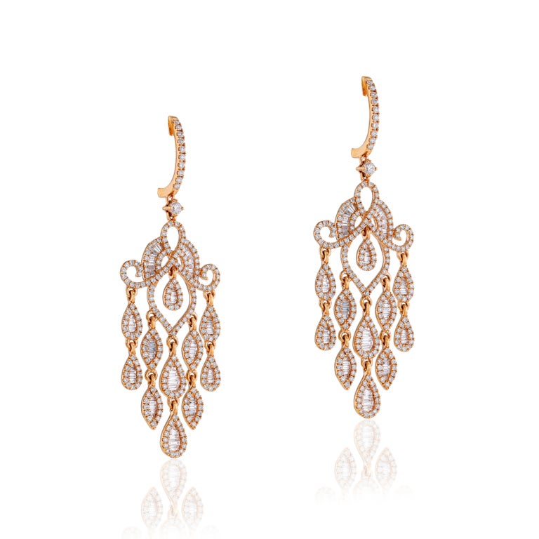 Amwaj Jewelry Rose Gold with White Diamonds Earrings For Sale (Free ...