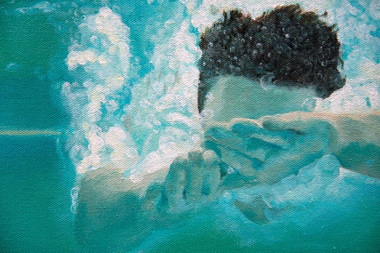Amy Devlin - Peinture contemporaine de portrait d'un nageur sous-marin ...