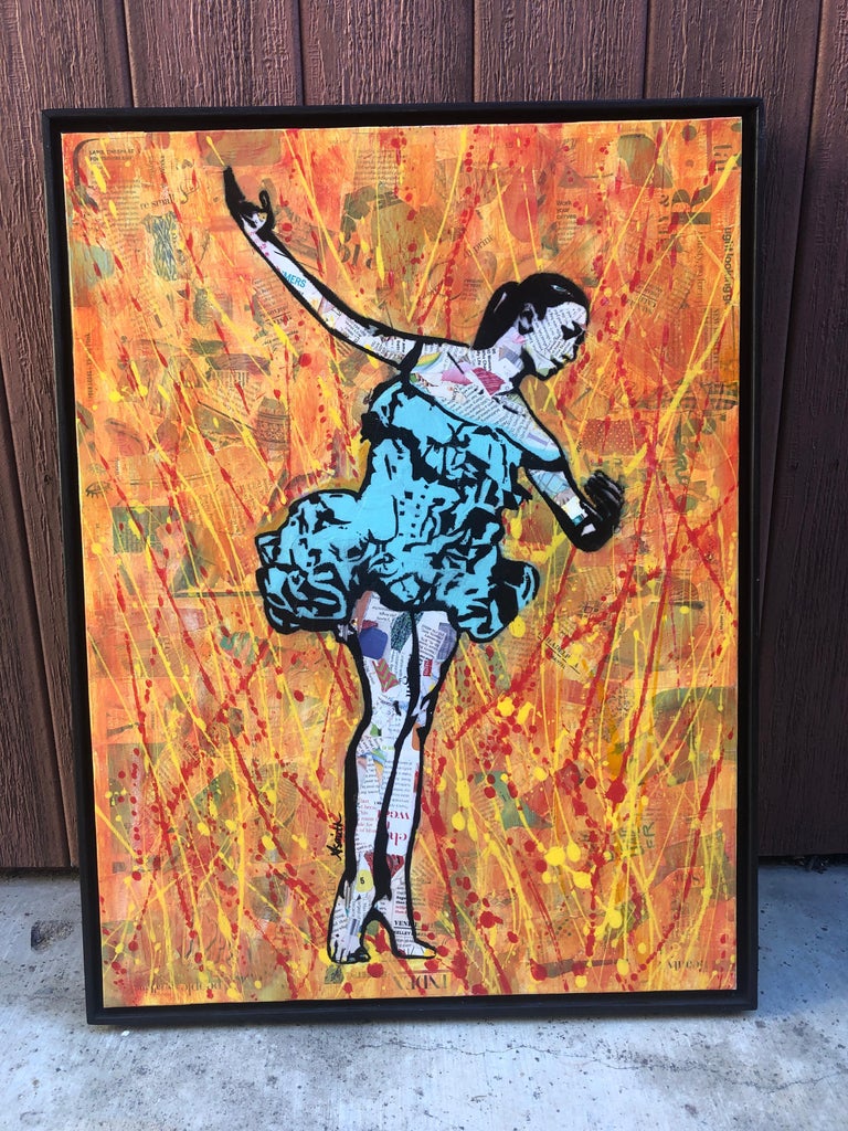 Amy Smith - Fire Dancer - Framed Abstract Mixed Media Pop Art Painting ...