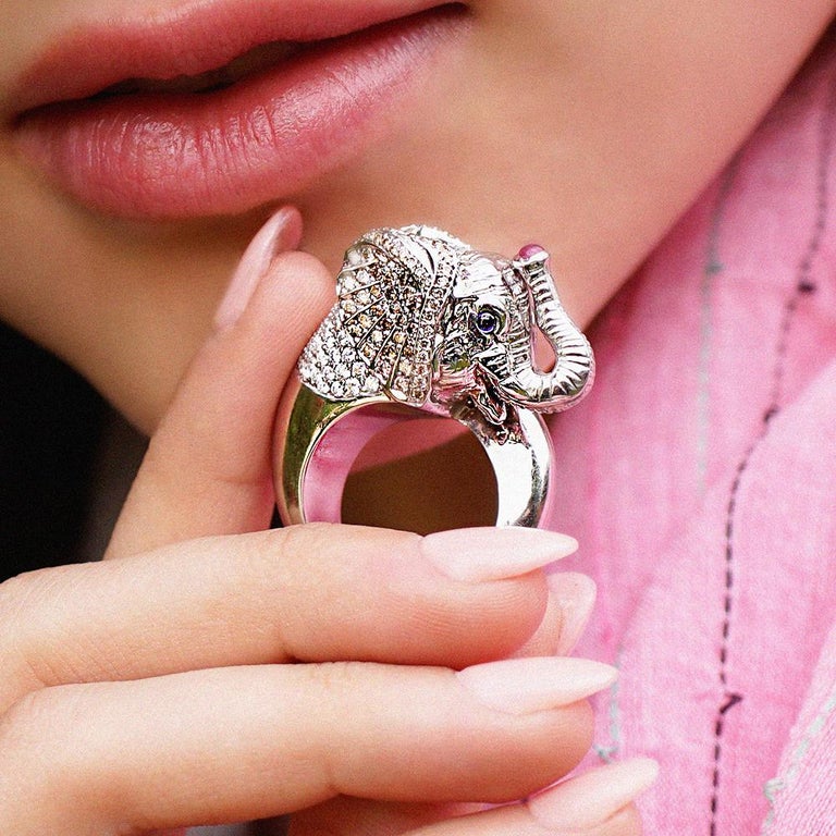 Amy Y 18 Karat, Diamond and Ruby Contemporary Safari Elephant Ring ...