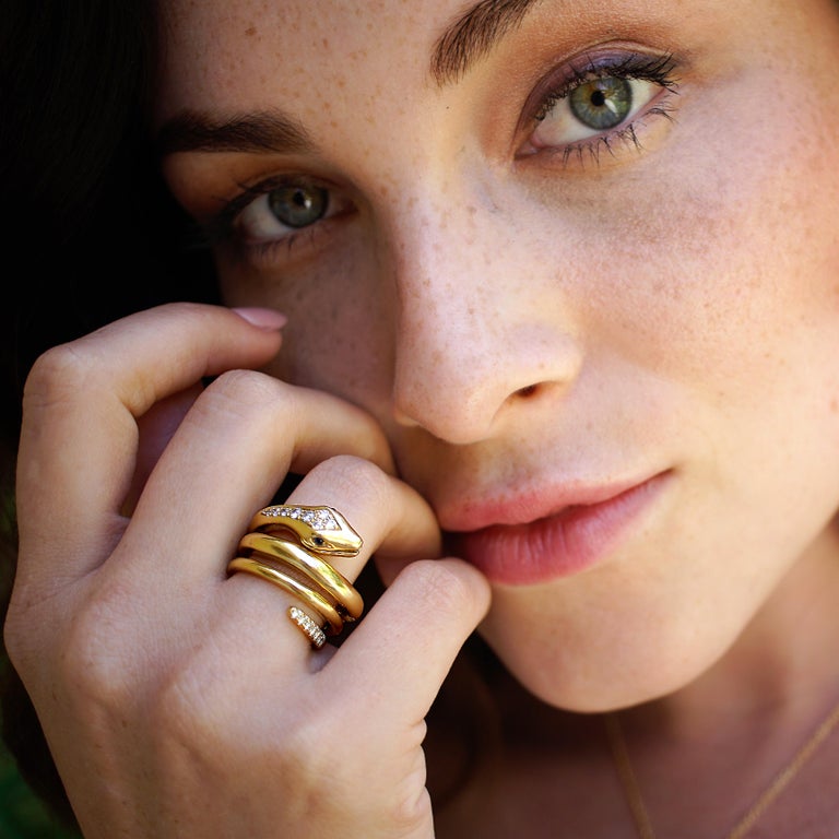 Amy Y 18 Karat Gold, Diamond and Sapphire Contemporary Serpent Ring ...