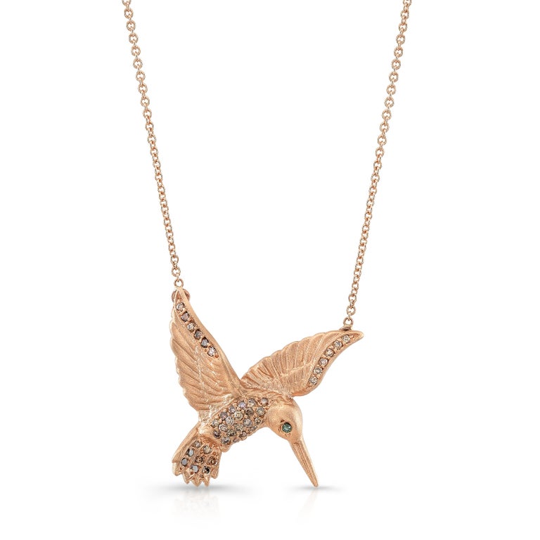 18 Karat Gold, Diamond, Precious Gem and Enamel Hummingbird Pendant ...