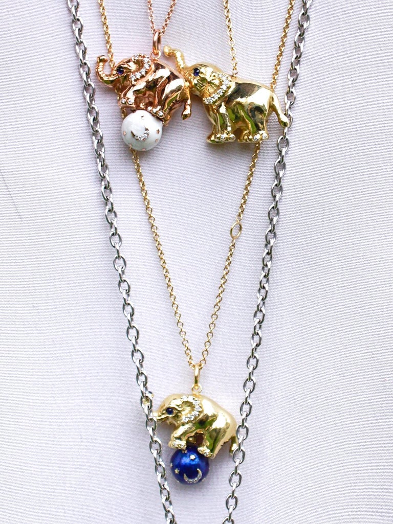 18 Karat Gold, Diamond, Sapphire and Enamel Elephant Pendant Necklace ...