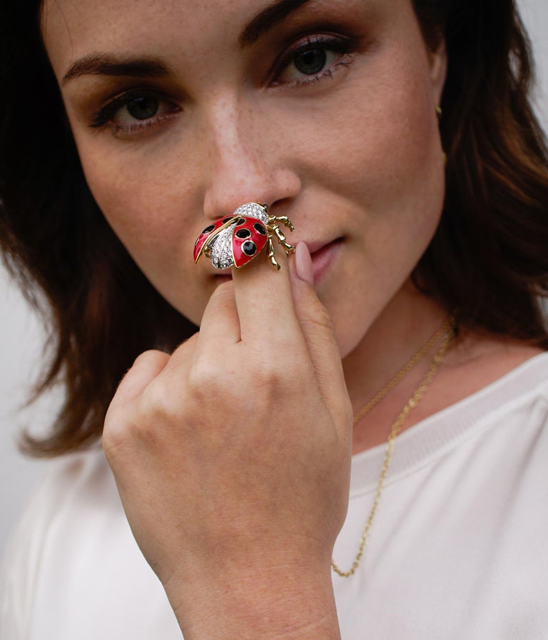 18 Karat Gold, Diamond, Sapphire and Enamel Ladybug Pendant Necklace ...