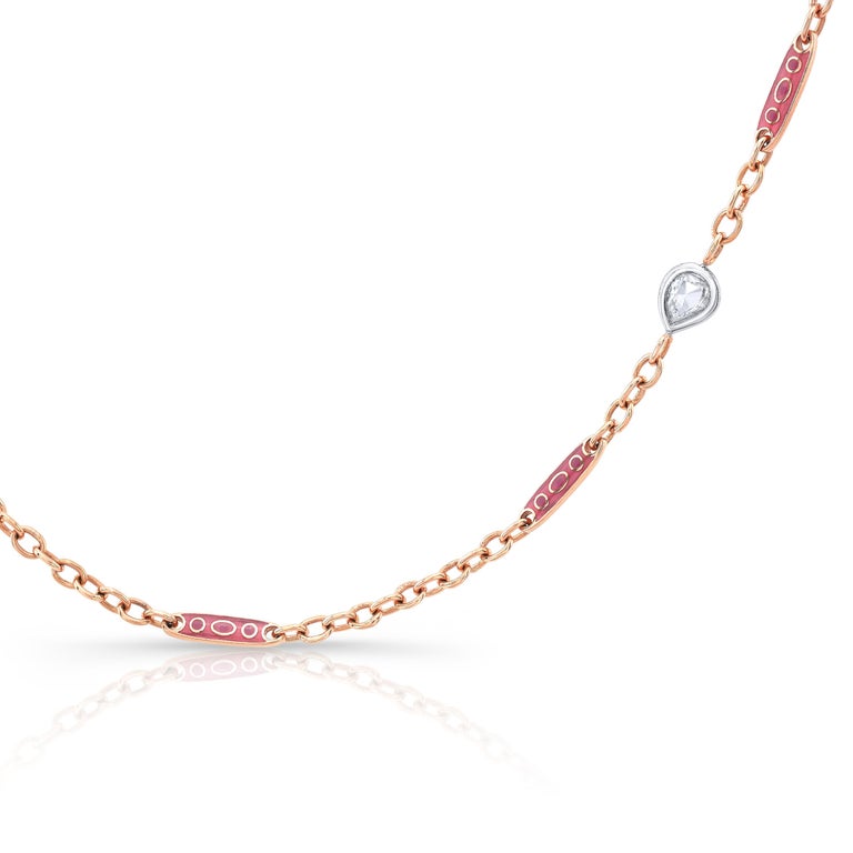 Amy Y 18 Karat Rose Gold, Diamond and Enamel Contemporary Necklace ...
