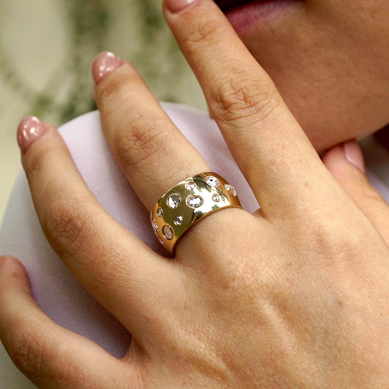 Amy Y 18K-Yellow Contemporary Gold and Rose Cut Diamond Comfort Ring ...