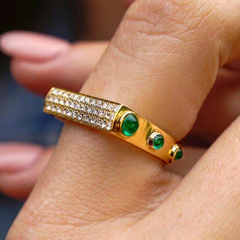 Amy Y Inlay Diamond, Cabochon Emerald and 18 Karat Gold Ring 'Architect ...