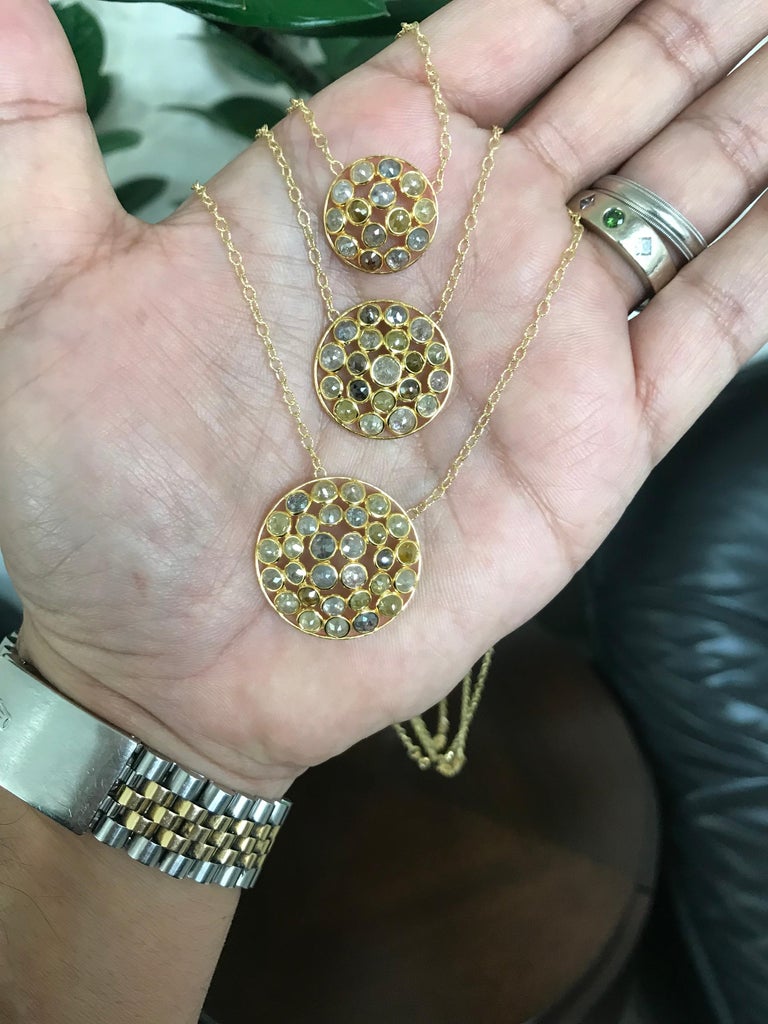 Amyn, Dome Rose Cut Diamond Necklace in 18k Yellow Gold For Sale at 1stDibs