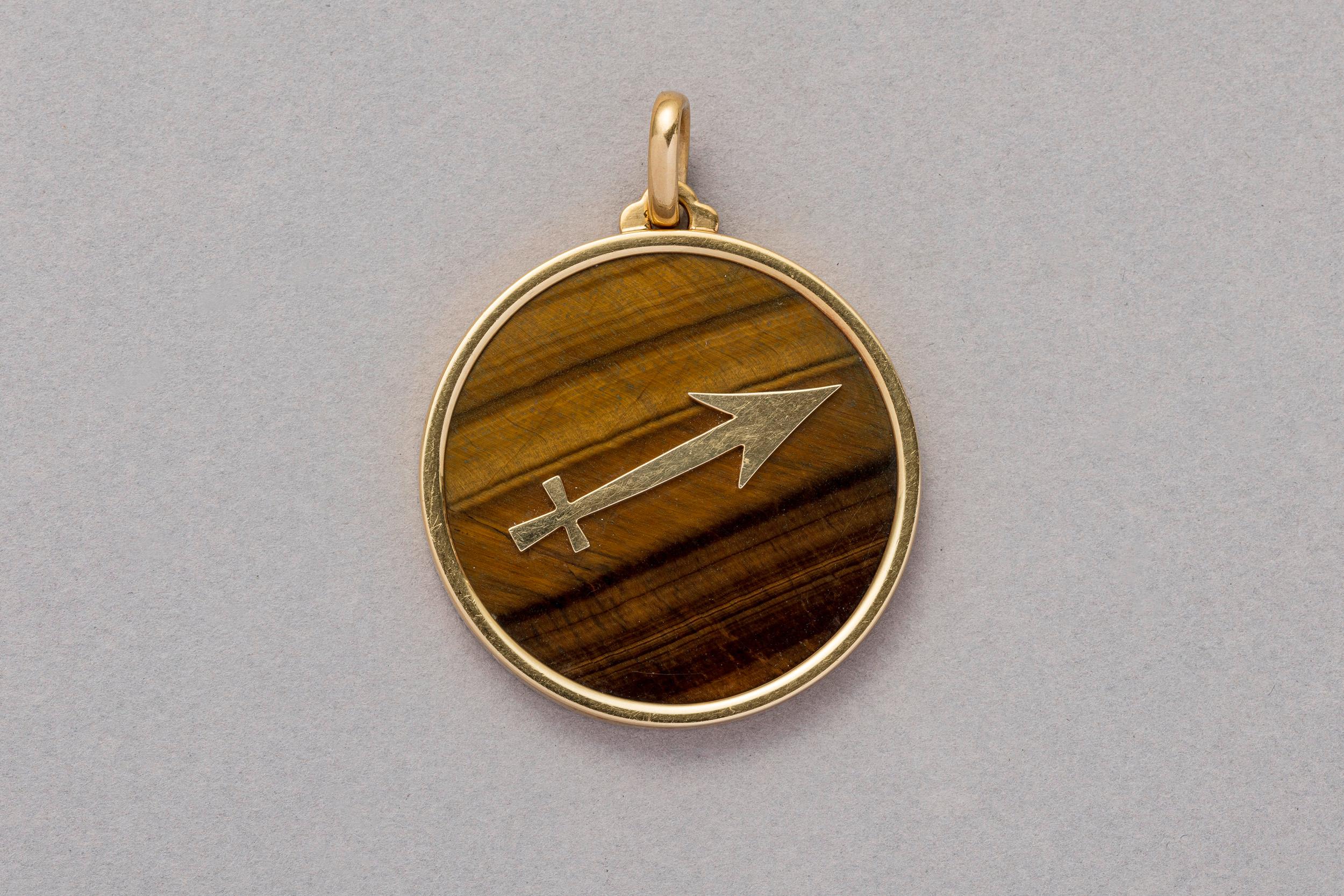 18 Carat Gold and Tiger Eye Sagittarius Zodiac Pendant at 1stDibs
