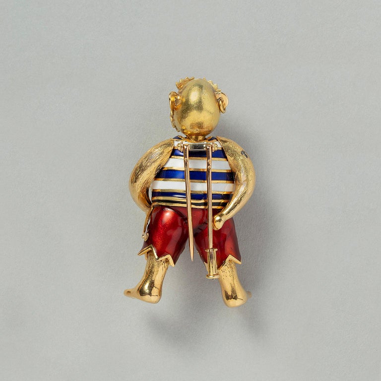 18 Carat Gold French Pirate Brooch with Enamel For Sale at 1stDibs