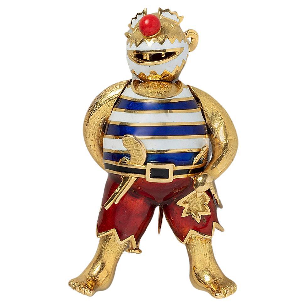 18 Carat Gold French Pirate Brooch with Enamel For Sale at 1stDibs